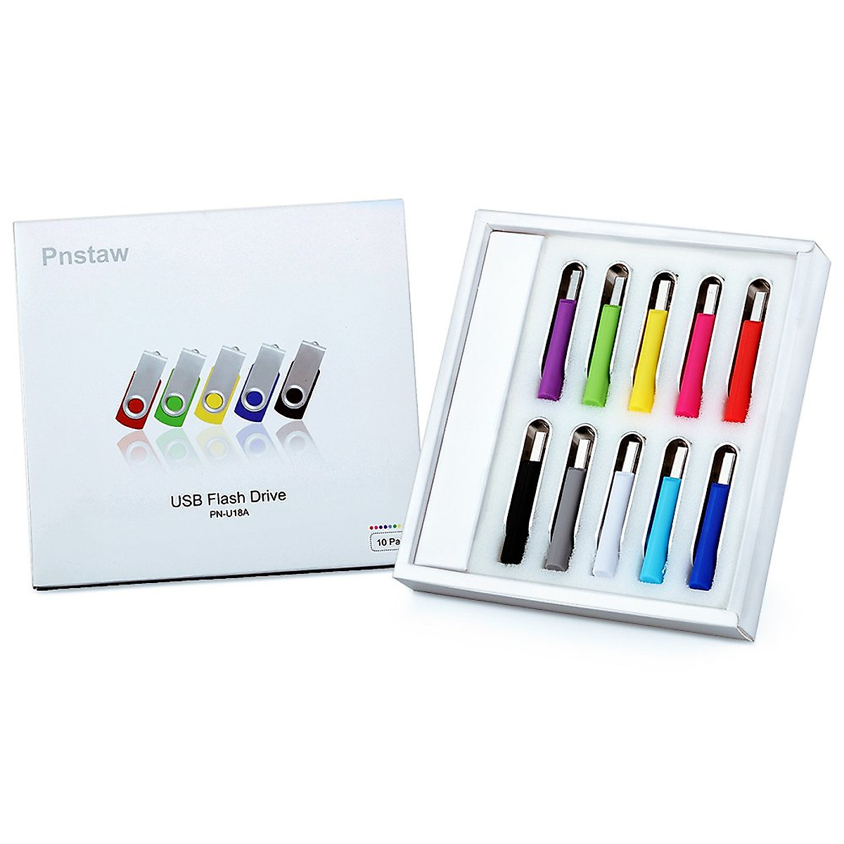 32GB USB 2.0 Flash Drive Pnstaw Swivel Memory Stick Thumb Drive Pen Drives Jump Drive for Data Storage, File Sharing(10 Pack,Multi-Color) (32GB)