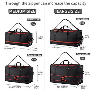 Vomgomfom 25'' 100L Expandable Rolling Duffle Bag with 3 Wheels,Foldable Travel Duffel Bag with Storage Bag