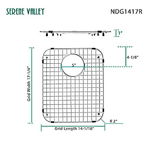 Serene Valley Sink Bottom Grid 14-1/16" x 17-1/4”, Rear Drain with Corner Radius 2", Sink Protector SVM1417R