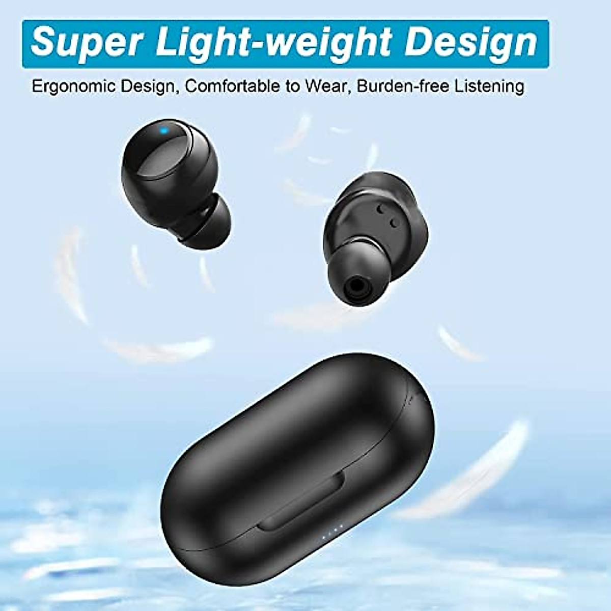 Bluetooth Earbuds, Wireless Earphones with Charging case, IPX5 Waterproof 5.0 Headsets, Hi-FI Deep Bass Stereo Sound, Touch-Control, Noise Cancelling Headphones with Deep Bass Sound for Sports