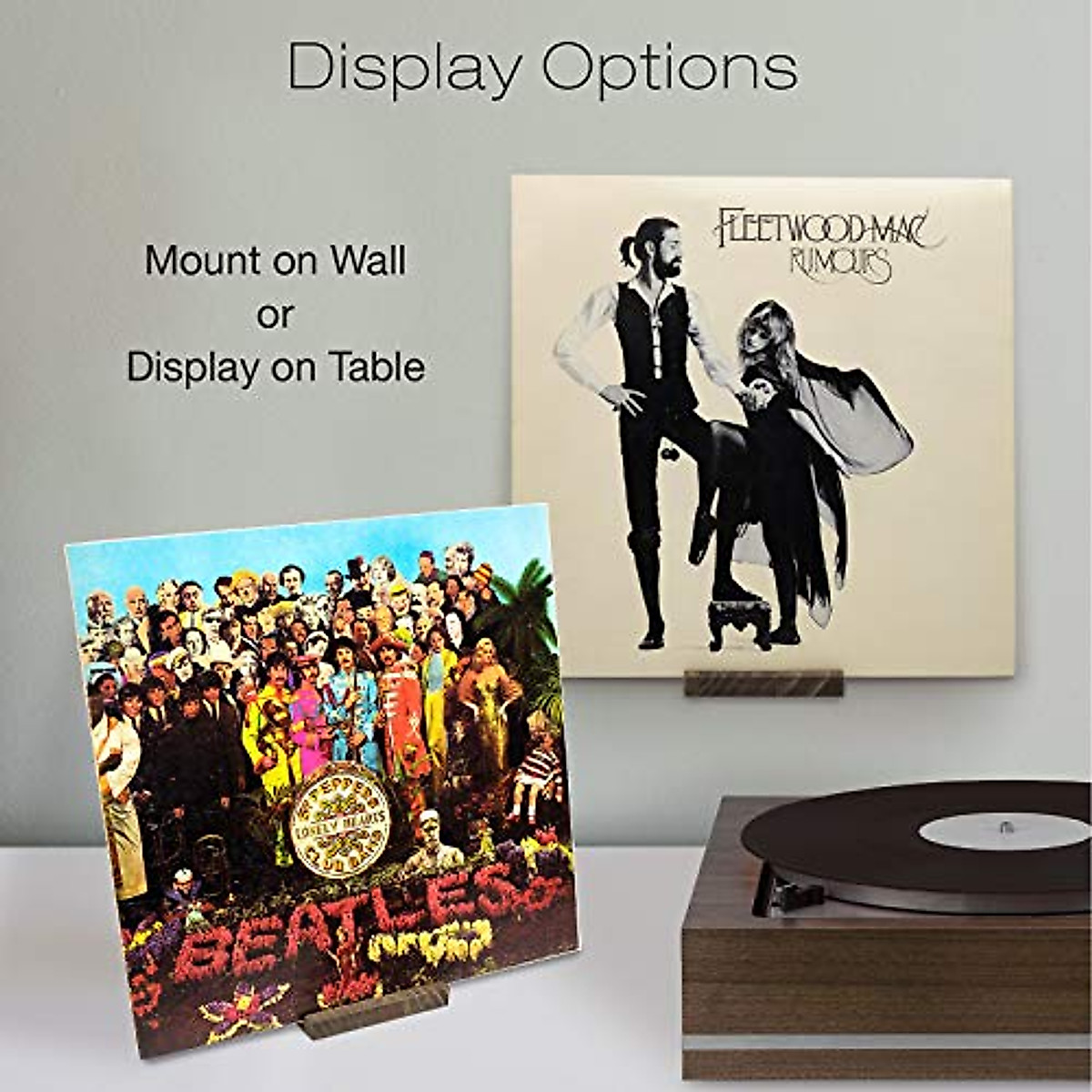 EXCELLO GLOBAL PRODUCTS Small Wood Record Holder Shelf: Wall Mounted Organizer Shabby Chic Rustic Display Shelves Floating Wooden Storage Rack Showcase Album Cover Collection (Pack of 2)