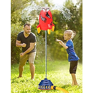 HCFJEH Outdoor Water Sprinkler for Kids and Toddlers - Backyard Red Shake Spinning Water Spray Rocket Toy for Summer Splashing Fun for 3 4 5 6 7 8 Year Old Boys Girls Gift…