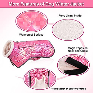 SUNFURA Warm Dog Coat, Waterproof Dog Winter Jacket for Small Medium Large Dogs, Turtleneck Dog Snow Jacket Reflective Dog Coats with Harness, Padded Dog Snowsuit for Cold Weather, Pink M