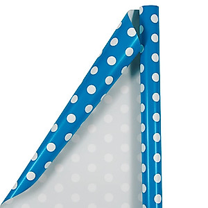 JAM Paper Gift Wrap - Polka Dot Wrapping Paper - 50 Sq Ft Total - Black with White Dots - 2 Rolls/Pack