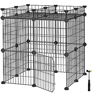 SONGMICS Pet Playpen Includes Zip Ties, Customizable Animal Fence with Storage, Door, Metal Wire Pen Fence for Small Animals, Bunnies, Rabbits, Puppy Guinea Pigs, for Indoor Use, Black ULPI03H