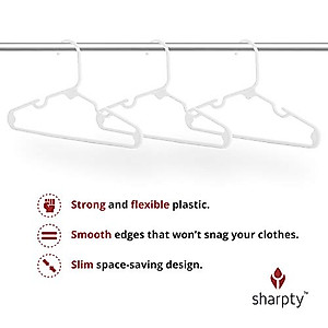 Sharpty Kids Plastic Hangers, Children's Hangers for Baby, Toddler, and Child Clothes - Everyday Standard Use - Ideal for Boys and Girls Closet, Clothing, Pants, Coats, and More - White, 60 Pack
