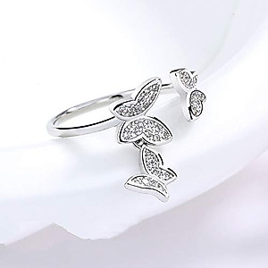 Adjustable Leaf Open Ring Silver Plated Cubic Zirconia Opening Ring Dainty Butterfly Open Band Ring Fashion Style Adjustable Animal Ring Silver Butterfly Ring Double Butterfly Ring Jewelry-Butterfly