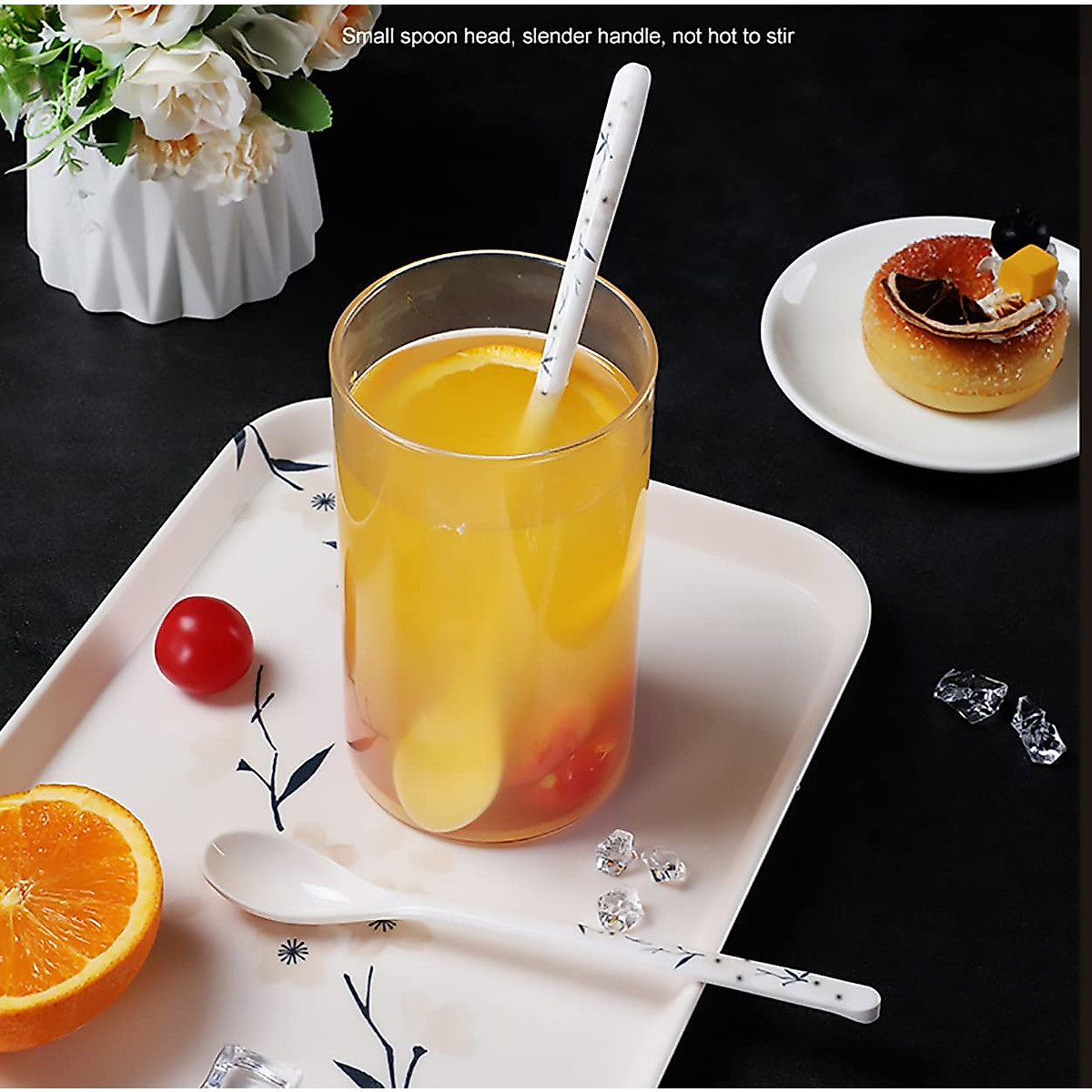 Dadamong Melamine Long Handle Mixing Spoon Set of 12, Plastic Teaspoon, 8.8 Inch Stirring Spoons for Jam Honey Coffee Tea Ice Cream Cocktail Hot Chocolate (Random Pattern)