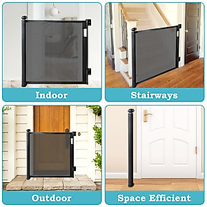 Retractable Baby Gate, Mesh Baby Gates for Stairs, 33" Tall, Extends up to 63" Wide, Child Gate Fence Babygate for Doorways, Stairs, Hallways, Indoor/Outdoor(Black)