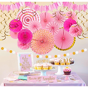 Moon Boat 35PCS Party Decorations Paper Fan Hanging Set - Birthday,Bridal/Baby Shower,Bachelorette,Wedding Decor (Pink)