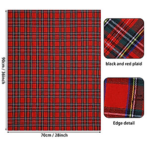2 Pcs Christmas Buffalo Plaid Fabric Buffalo Checked Cloth Yarn-Dyed Red Black Tartan Gingham Craft Fabric for Sewing DIY Xmas Festival Decorations (28 x 36 Inch)