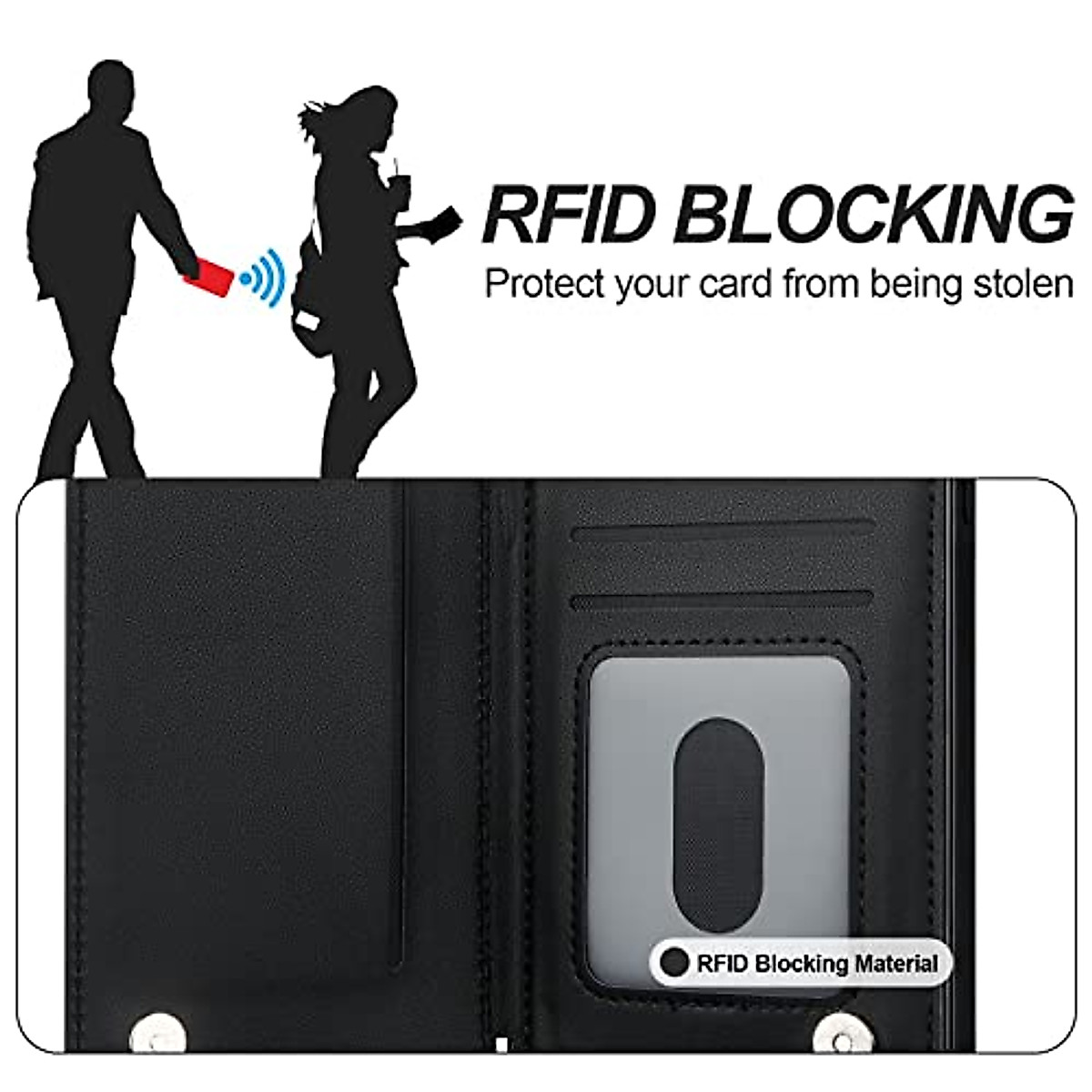 Vofolen Wallet Case for Samsung Galaxy S22 Ultra with Card Holder Lanyard Neck Crossbody Detachable Strap Zipper Purse Square Flip Slim PU Leather Double Magnetic Clasp Kickstand Cover 6.8 inch Black