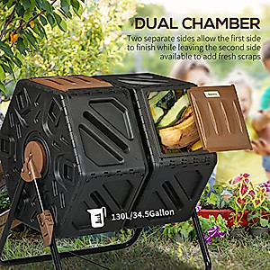Outsunny Dual Chamber Compost Bin, Rotating Composter, Compost Tumbler with Ventilation Openings and Steel Legs, 34.5 Gallon