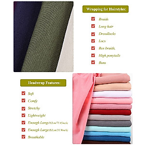 Harewom Head Wraps for Black Women Stretchy Head Scarf African Hair Wraps for Dreads Locs Natural Hair Turban Headwraps Jersey Tie Headbands(Purple and Light Purple)