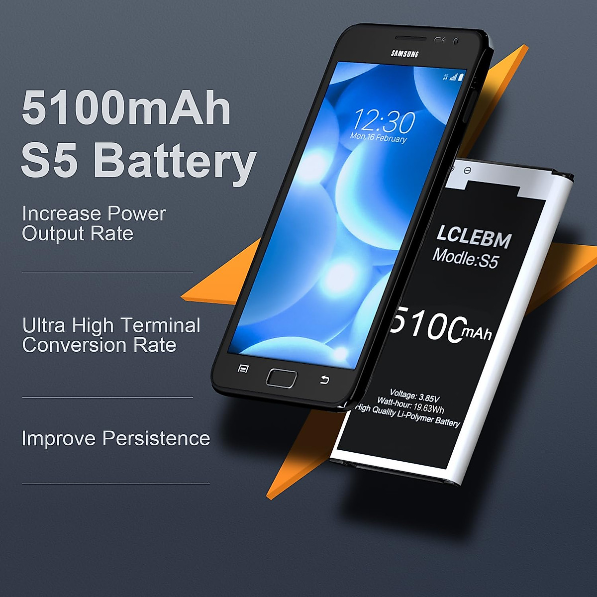 LCLEBM Galaxy S5 Battery S5 Battery Lithium Polymer Replacement Battery for Samsung Galaxy S5 G900A G900P G900V G900T G900F G900H G900R4 I9600 Galaxy S5 Battery Replacement