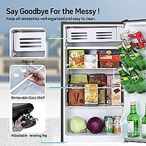 Frestec 3.1 Cu.Ft Mini Fridge for Bedroom, Mini Refrigerator with freezer, Dorm Fridge with Freezer, Reversible Door Perfect for Room and Office, Adjustable Temperature(no Handle, Stainless Steel)