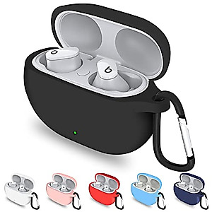 JDHDL Silicone Case for Beats Studio Buds, Waterproof Protective Shock-Absorbing Protective Skin Cover Case with Keychain for Wireless Headphones (Black)