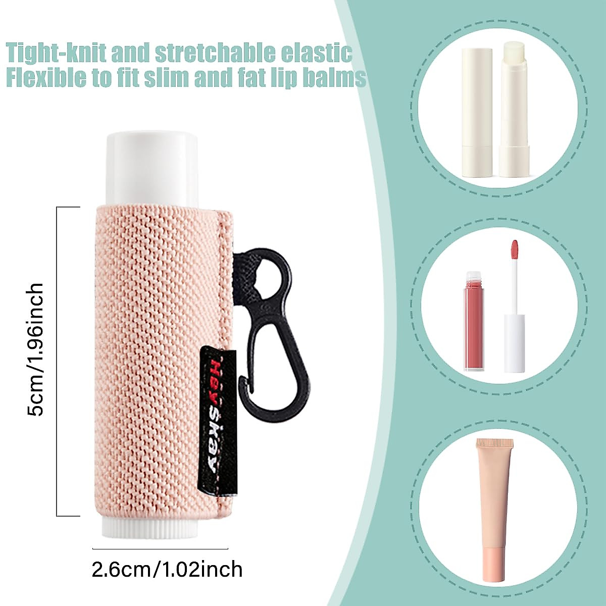 HEYSKAY 3PCS Lip Balm Holder Sleeves Keychain Lipstick Sleeves Lip Gloss Holder Keychain Chapstick Elastic Sleeves