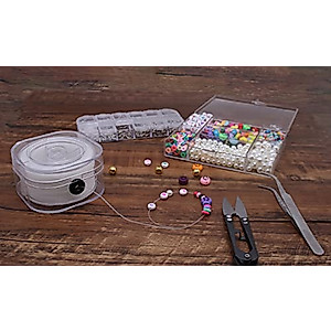 KONMAY 2 Rolls 0.8mm Flat Stretchy Bracelet Strings with Organizing Case, 180 Yards Black and White Crystal Elastic Thread Cord for Jewelry Bracelets Making and Beading