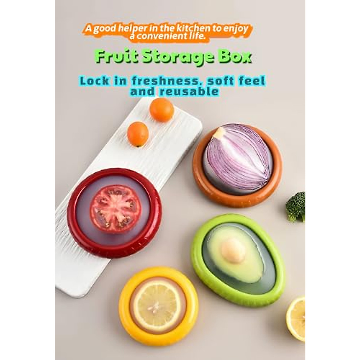 WYMZF Silicone Fruit Storage Containers, Fruit and Vegetable Anti-oxidation Storage Box for Fridge, Onion Storage and Avocado Saver Gadgets Set Ideal for Kitchen. (Mix-4set)