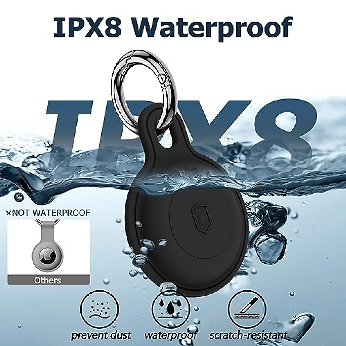 SZJCLTD 4 Pack Airtag Holder, IPX8 Waterproof Silicone Airtag Keychain for Apple Airtag, Protective Anti-Scratch Airtag Case for Dog Collar Cat Collar, Wallet, Keys