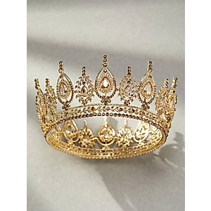 SWEETV Royal Queen Crown, Wedding Tiara for Bride, Rhinestone Tiaras and Crowns for Women, Costume Headpiece for Birthday Cosplay Party Celebration,Gold