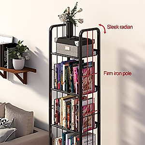 Azheruol Bookshelf Storage Shelf Bookcase Freestanding Storage Stand for Living Room, Bedroom, Kitchen Rust Resistance Easy Assembly Free Combination Multi-Functional Organizer (5 Tiers, Black)