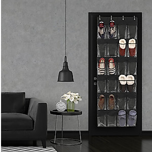 Simple Houseware 24 Pockets - Crystal Clear Over The Door Hanging Shoe Organizer, Black (64'' x 19'')