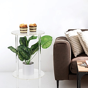 YINSHCO Acrylic Detachable End Table, Round Acrylic Coffee Table, 2 Tier Multifuntional Clear Nightstand End Table for Small Spaces, Detachable Beside Table for Living Room, Bedroom, Study Room, 12"