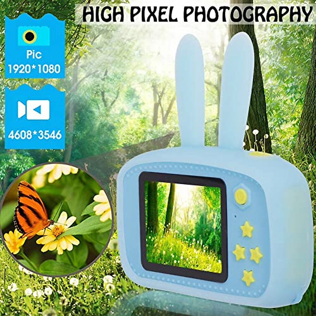 Kids Camera, Rabbit Shape Video LCD Screen Kid Camera, Kids Camera for Girls, USB Data Transfer Kids Digital Camera, Battery Powered Toddler Camera White