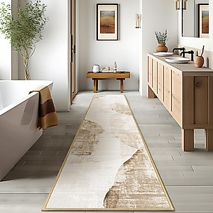 Phantoscope Hallway Runner Rug 2'x10'- Long Rug Runner Boho Washable Non-Slip Carpet for Kitchen Entryway Laundry Bedroom, Ultra-Thin Runners Geometry Modern Accent Rug, Light Brown/Beige