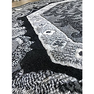 Carpet King Traditional Persian Oriental Octagon Area Rug Grey Black Silver Gray Design 101 (4 Feet X 4 Feet)