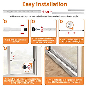 BsBsBest Window Security Bars Inside Adjustable 18 to 51 Inch Sliding Door Security Bar Interior White 1 Pack Window Locks Security up and Down Window Bars Security Extendable