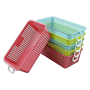 Anbers Desktop Storage Baskets, Colored Plastic Basket, 6 Packs