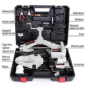STANDTALL Electric Car Floor Jack Set 3 Ton All-in-one Automatic 12v Scissor Lift Jack with Impact Wrench and Tire Inflator Pump for Tire Change & Replacement