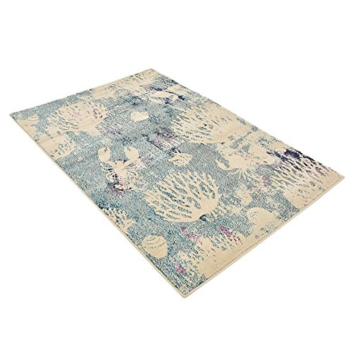 Unique Loom Positano Collection Coastal Modern Coral Lobster Shells Light Blue Area Rug (4' x 6')