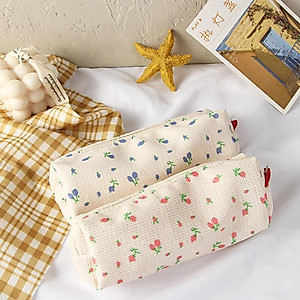 Cute Floral Pencil Case Holder Women Fresh Style Pencil Bag Flower Floral Canvas Large Pen Pencil Pouch Bag Cosmetic Storage Bags(Pink)