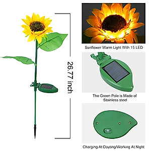 Solar Sunflowers Lights Outdoor Garden Decorative LED Lights Waterproof Solar Landscape Lights for Pathway, Garden,Yard, Patio, Backyard