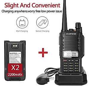 Baofeng UV-9R Plus 8W Power Walkie Talkie IP67 Waterproof UHF/VHF Dual Band Two Way Radio with Programming Cable,AR-775 Antenna,AR780 Waterproof micphone,2Pack 2200 mAh Battery etc Full Kits