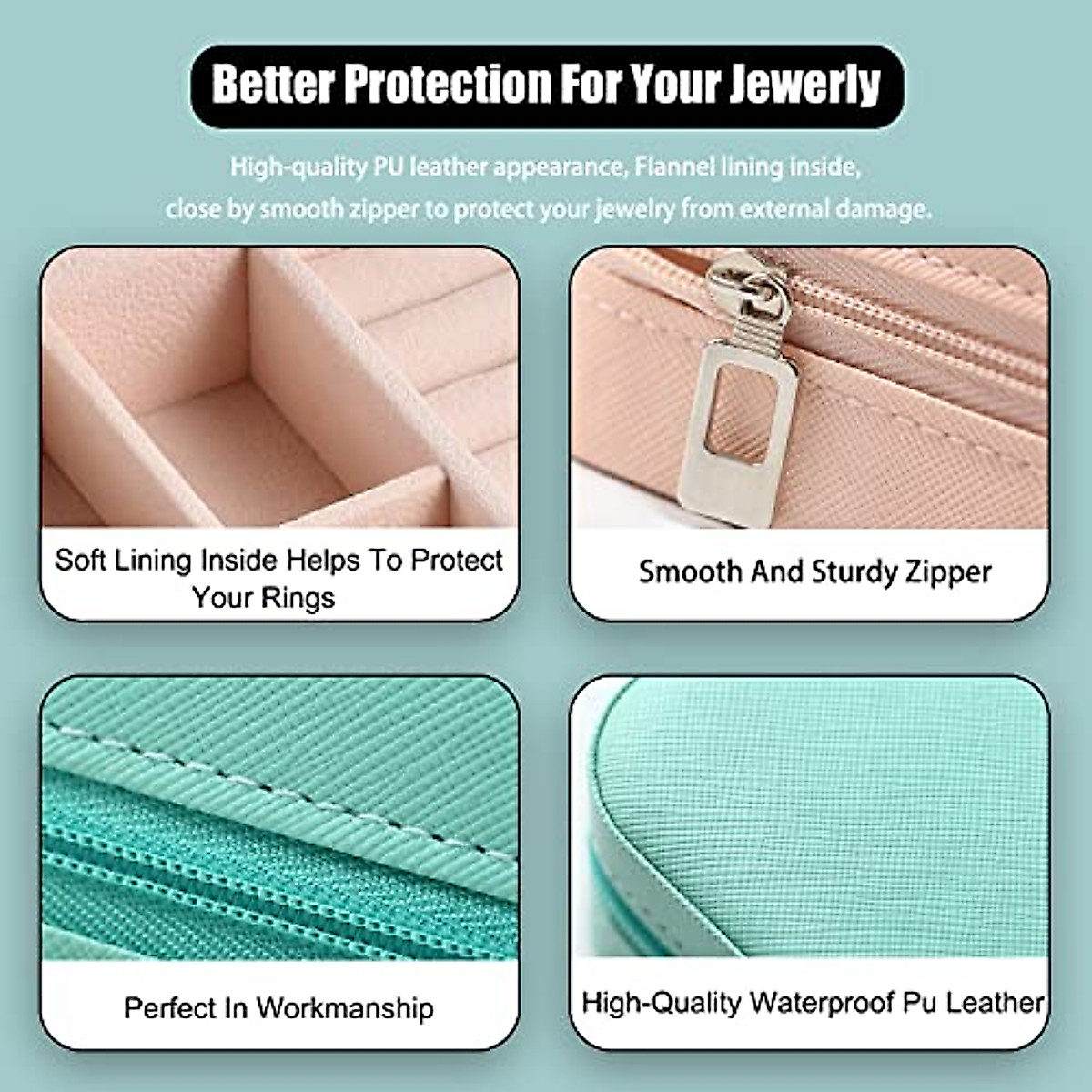 MODENGKONGJIAN Mini Jewelry Travel Case, PU Leather Travel Jewelry Organizer Box, Small Portable Portable Jewellery Storage Holder for Womens Rings Earrings Necklaces Bracelets (Black)