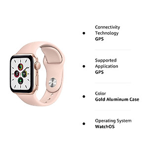 Apple Watch SE (GPS, 44mm) - Gold Aluminum Case with Pink Sand Sport Band (Renewed)