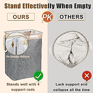 BVOPLME Large Laundry Basket with Handles, Collapsible Tall Dirty Clothes Hamper with 1 Removable Storage Liner Bag & 2 Mesh Bags, Portable Towel Basket with Lid for Clothes, Toys, Pillows in the Dorm