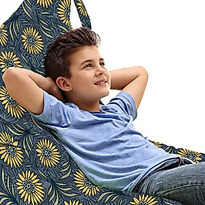 Ambesonne Floral Lounger Chair Bag, Blooming Nature Pattern with Fresh Green Foliage Leaves Coming of The Spring Theme, High Capacity Storage with Handle Container, Lounger Size, Multicolor