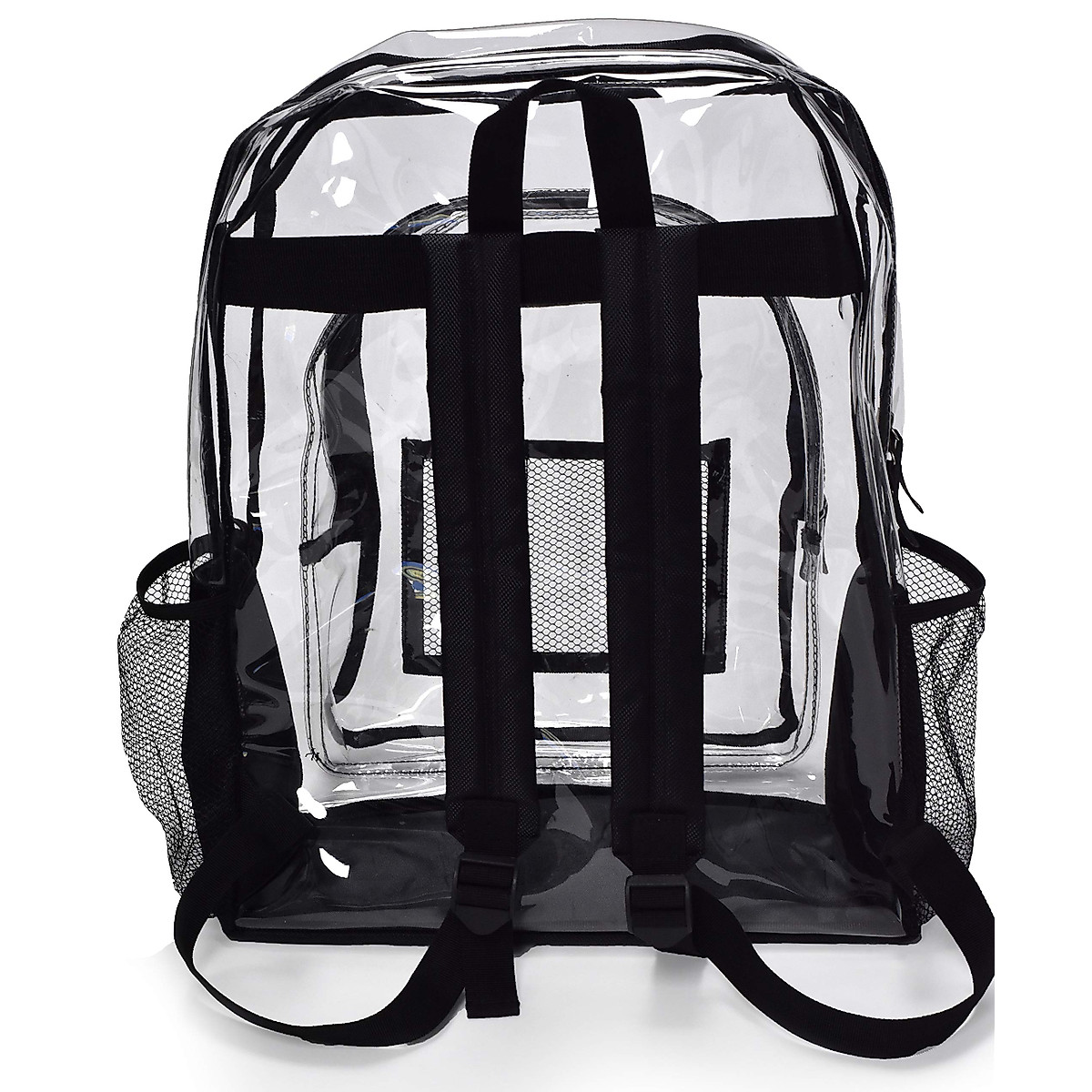 Masirs Heavy Duty Clear Backpack, Stadium Approved Transparent Design, Quick Access at Security Checkpoints, Adjustable Shoulder Straps, Dual Zippered Compartments & Mesh Side Pockets, (16"H x 11"W)
