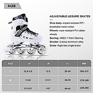 CLEBAO 4 Size Adjustable Inline Skates for Kids and Adults Flash Men and Women Inline Roller Skates Beginners Boys and Girls Blades Pu Mesh White