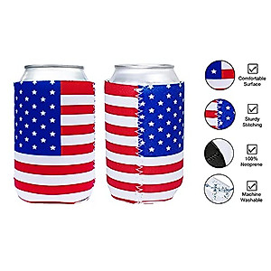 Can Cooler Sleeve 12pcs USA Flag Can Coolers Bulk Patriotic Can Sleeve Neoprene for Can and Bottle 12 oz, Perfect For Veterans Day, and Every Day(USA Flag, 12 Pack)