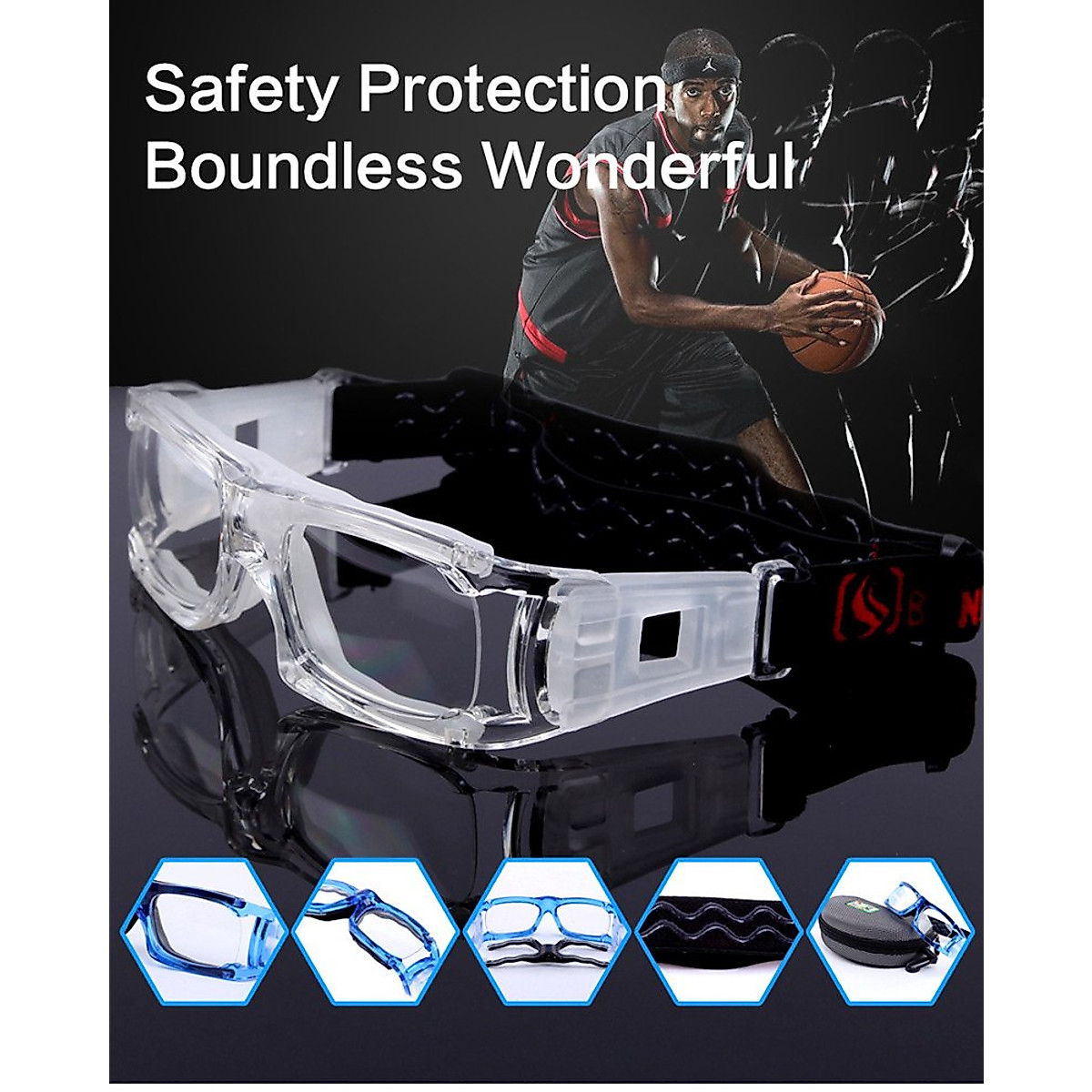 Runspeed Unisex Sports Glasses Anti-Fog Protective Safety Goggles with Adjustable Strap for Basketball Football Hockey Rugby Baseball Soccer Volleyball and More (Black84)