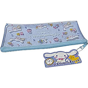 FRIEND Sanrio Cinnamoroll Flat Vinyl Glitter Pouch 20×10 cm Zipper Pen Accessories Case Bag (Happy)