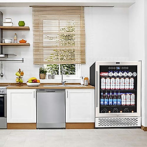 COLZER 24 inch Beverage Refrigerator with Glass Door 180 Cans Mini Beverage Cooler Under Counter Frestanding Built in Center Garage Fridge with Lock for Drink Beer Soda Wine Water