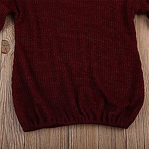 Toddler Baby Girl Knitted Sweater Kid Lentern Sleeve Ruffle Warm Spring Fall Winter Pullover Tops Outfits (Wine Red, 2-3T)